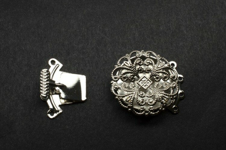 Замок-защелка на 4 нити Круглый 29х23х6мм, отверстие 1,2мм, цвет платина, латунь, 06-054, 1шт