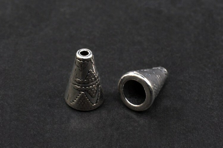 Концевик Конус 12х8мм, внутренний диаметр 5мм, отверстие 1,5мм, цвет античное серебро, сплав металлов, 01-116, 4шт