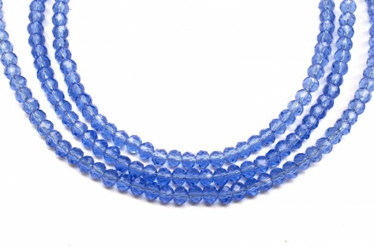 Бусина стеклянная Рондель 3,5х2,5мм, цвет голубой, прозрачная, 501-050, 20шт