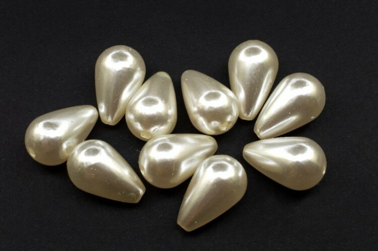 Бусины акриловые Капля 16х10мм, отверстие 1,5мм, цвет молочный, имитация жемчуга, 540-233, 10шт