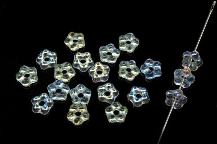 Бусина Flower 5мм, отверстие 1мм, цвет 00030/28701 прозрачный АВ, 733-002, 20шт