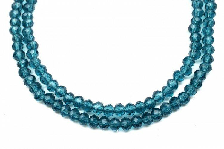 Бусина стеклянная Рондель 3х2,5мм, цвет темный голубой, прозрачная, 501-010, 1 нить (около 150шт, около 38см)