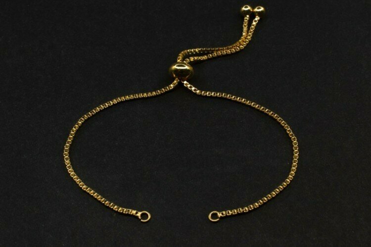 Основа для браслета Цепочка с замком-слайдер 22,5см, звено 1,2х1,2мм, цвет золото, латунь, 18К позолота, 16-081, 1шт