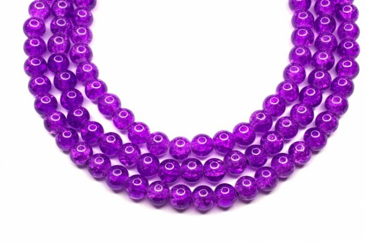 Бусина круглая с эффектом кракле, диаметр 8мм, отверстие 1,2мм, цвет сиреневый, 550-062, 10шт