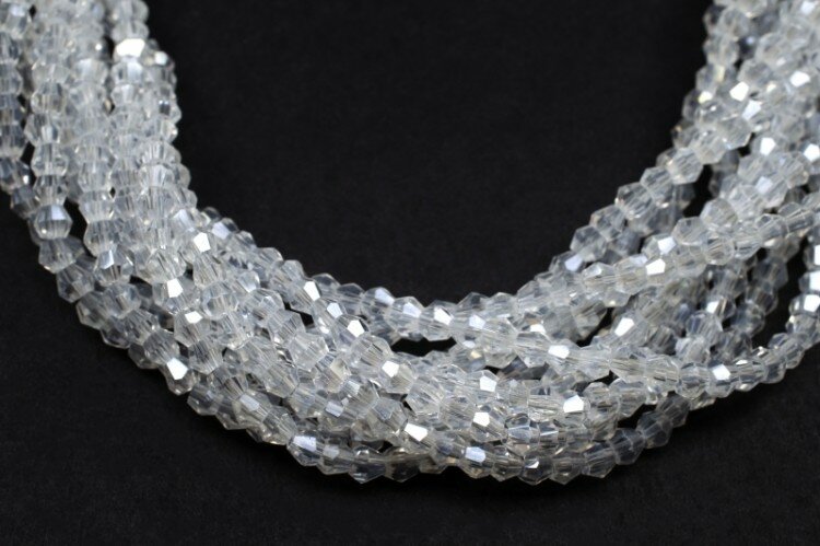 Бусина стеклянная биконус 2х2,5мм, цвет прозрачный, гальваническое покрытие, прозрачная, 569-018, 10шт