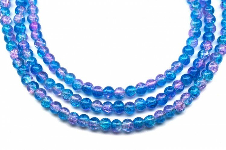 Бусина круглая с эффектом кракле, диаметр 4мм, отверстие 1мм, цвет розовый/голубой, 550-017, 20шт