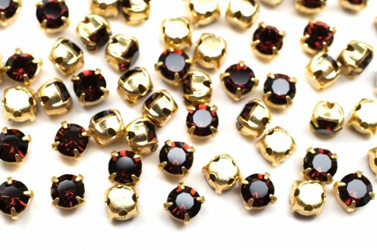 Шатоны Preciosa Maxima 4мм в оправе, цвет burgundy DF/gold, 63-043, 10шт