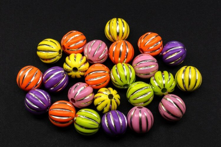 Бусины акриловые круглые граненые 10мм, отверстие 2мм, ассорти цветов, 540-298, 10г (около 17шт)