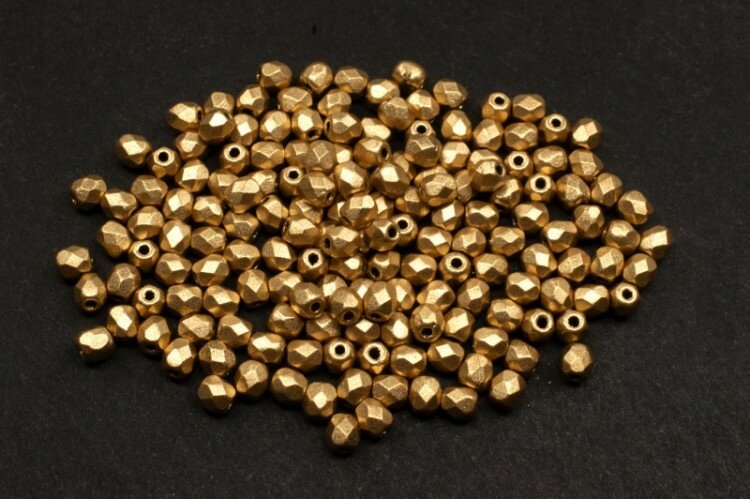 Бусины граненые Firepolish 3мм, отверстие 0,7мм, цвет K0171 золото Ацтеков, матовый металлик, 713-047, 50шт