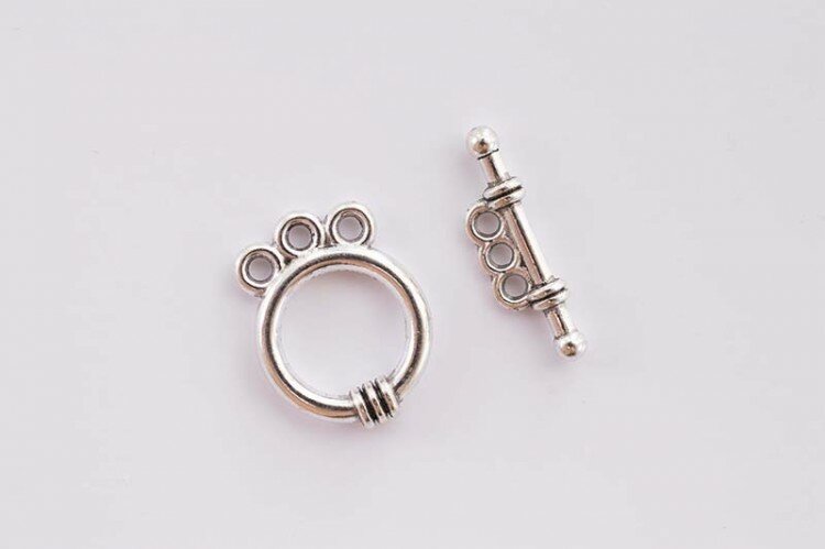 Замок тогл Круглый на 3 нити 18х14х3,5мм/20х6х3мм, отверстие 1,5мм, цвет античное серебро, сплав металлов, 12-002, 1 комплект