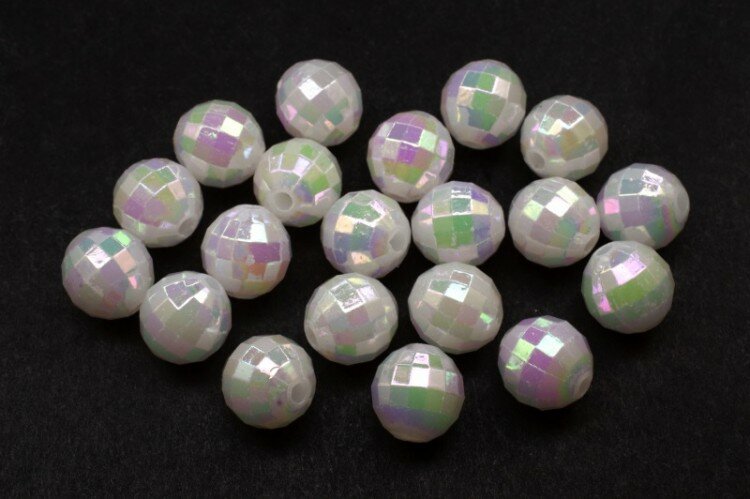 ОПТ Бусины акриловые круглые граненые 8мм, отверстие 1,5мм, цвет белый АВ, 529-047, 500 грамм