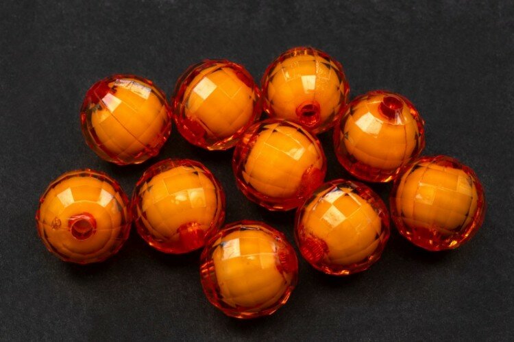 ОПТ Бусины акриловые круглые граненые 12мм, отверстие 2мм, цвет оранжевый, 531-020, 500 грамм