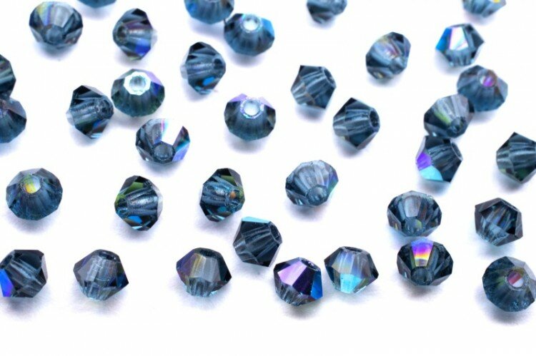 Бусины биконусы хрустальные 3мм, цвет MONTANA AB, 745-059, 20шт