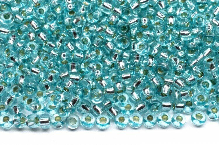 Бисер чешский PRECIOSA круглый 8/0 78265 бирюзовый, серебряная линия внутри, 50г