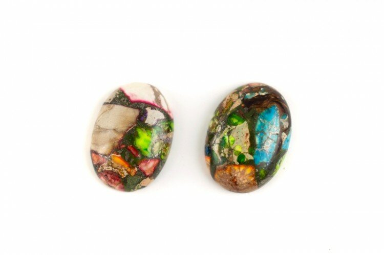 Кабошон овальный 30х22мм, Реголит синтетический, оттенок зеленый, 2011-010, 1шт