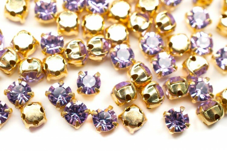 Шатоны Preciosa Maxima 4мм в оправе, цвет violet DF/gold, 63-039, 10шт