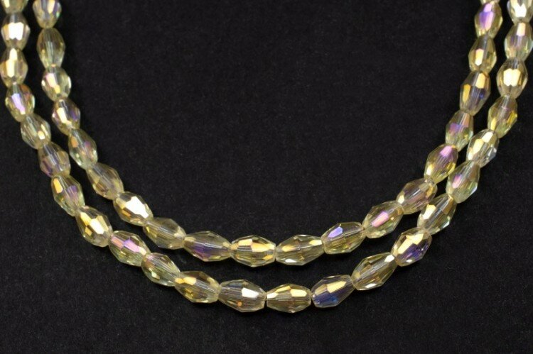 Бусина стеклянная граненая овальная 6х4мм, цвет кремовый, гальваническое покрытие, 547-001, 10шт