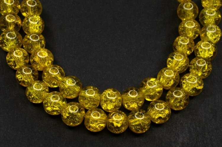 Бусина круглая с эффектом кракле, диаметр 8мм, отверстие 1,2мм, цвет желтый, 550-057, 10шт