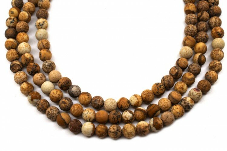 Бусина круглая Яшма пейзажная 4мм, отверстие 0,5мм, оттенок коричневый, матовая, 563-001, 10шт