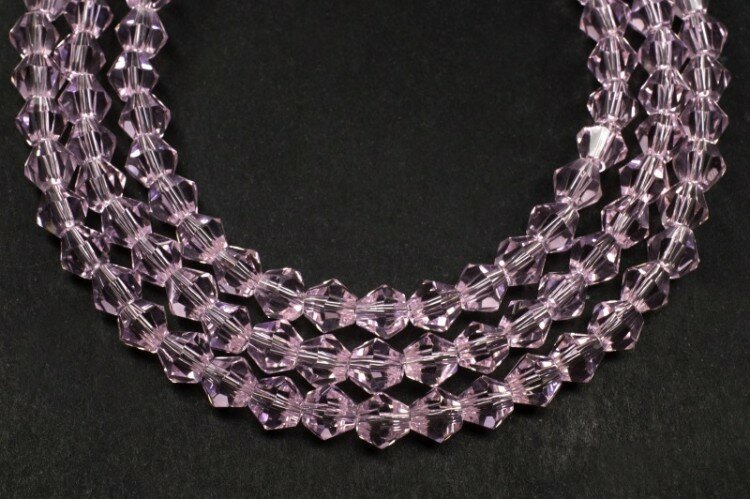 Бусина стеклянная биконус 6х6мм, цвет розовый, прозрачная, 534-010, 1 нить (около 45шт)