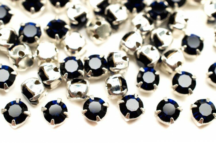 Шатоны Preciosa Maxima 4мм в оправе, цвет dark indig DF/silver, 63-014, 10шт