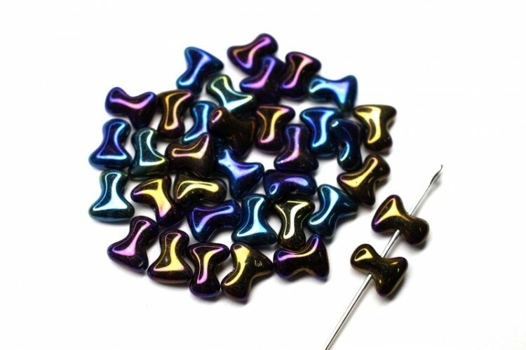 Бусины Tee beads 2х8мм, отверстие 0,5мм, цвет 23980/21405 ирис, 730-020, 10г (около 50шт)