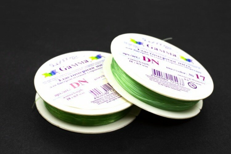 Резинка для бисера Gamma, диаметр 0,6мм, длина 18м, цвет 17 зеленый, 1019-042, 1шт