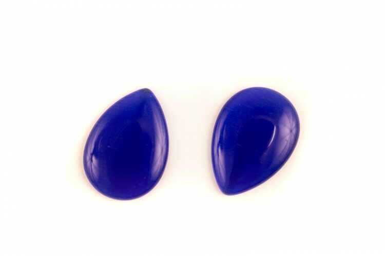 Кабошон капля Кошачий глаз 25х18х4мм, цвет синий, 2032-006, 1шт