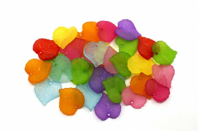 Бусины акриловые Лист 16х15х2мм, отверстие 1мм, ассорти цветов, матовые, 540-025, 10г (около 35шт)