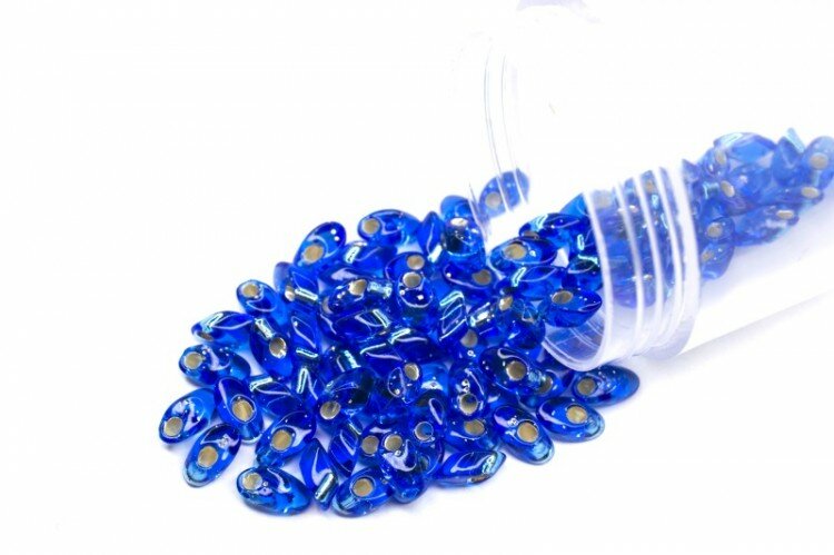 Бисер японский MIYUKI Long Magatama #0019 сапфир, серебряная линия внутри, 10 грамм