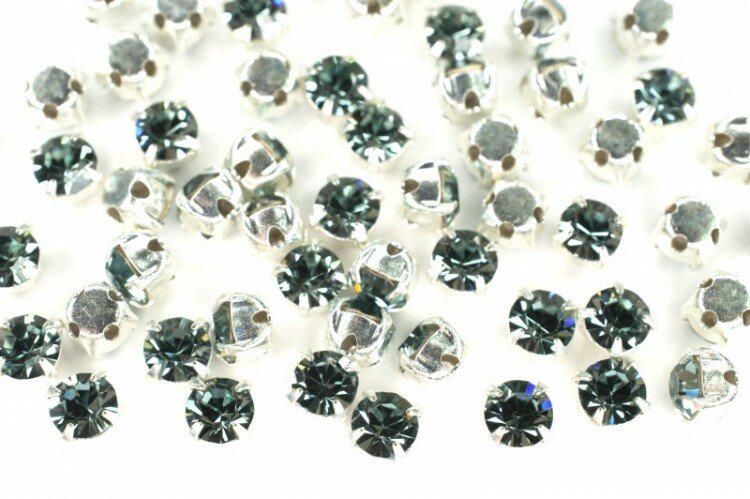 Шатоны Preciosa Maxima 4мм в оправе, цвет smoked sapphire DF/silver, 63-116, 10шт