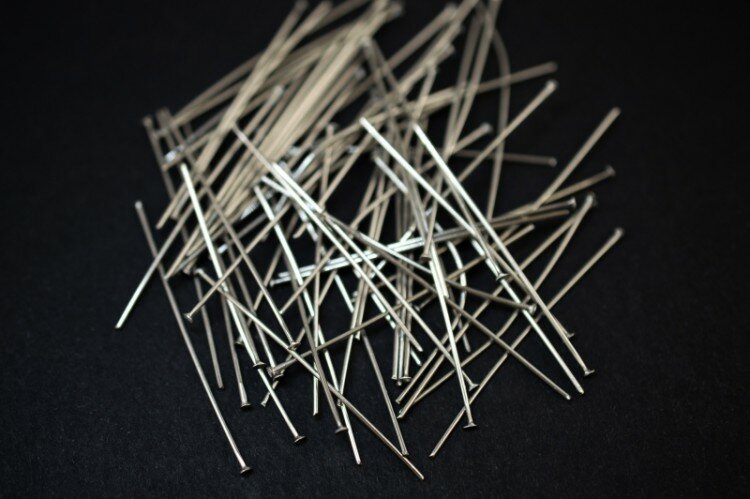 Штифты для бижутерии гвоздики 40х0,7мм, цвет стальной, хирургическая сталь, 30-104, 10г (около 80шт)