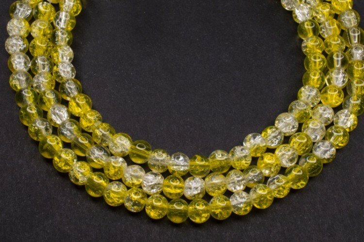 Бусина круглая с эффектом кракле, диаметр 6мм, отверстие 1мм, цвет желтый/прозрачный, 550-065, 10шт