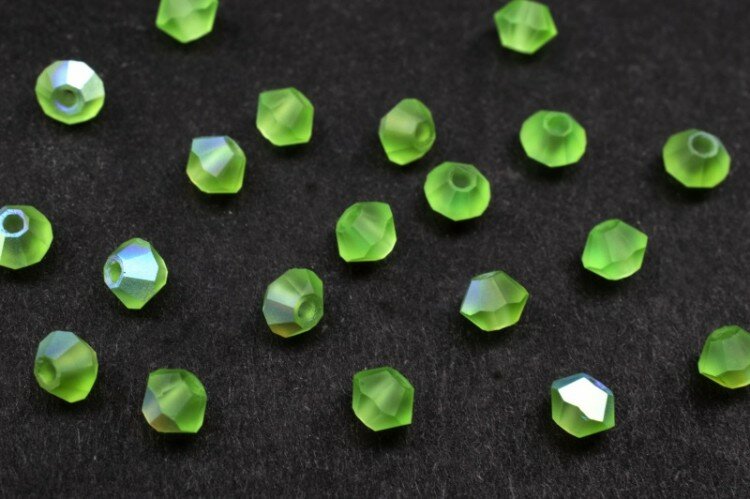 Бусины биконусы хрустальные 3мм, цвет PERIDOT AB MATT, 745-051, 20шт