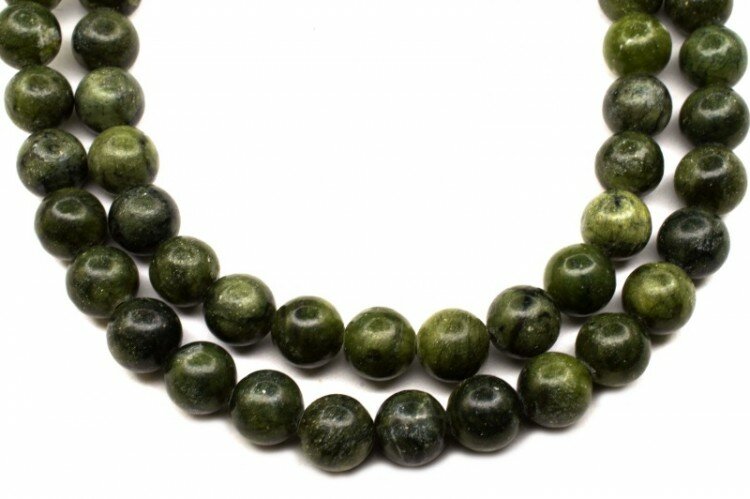 Бусины круглые граненые Нефрит 8мм, отверстие 1мм, цвет оливковый, 505-003, 1 нить (около 36см, около 42шт)