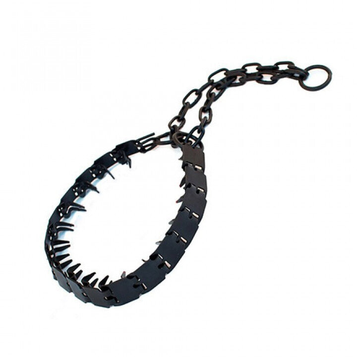 Строгий ошейник Дарэлл пластинчатый вороненый обхват шеи 55см, черный