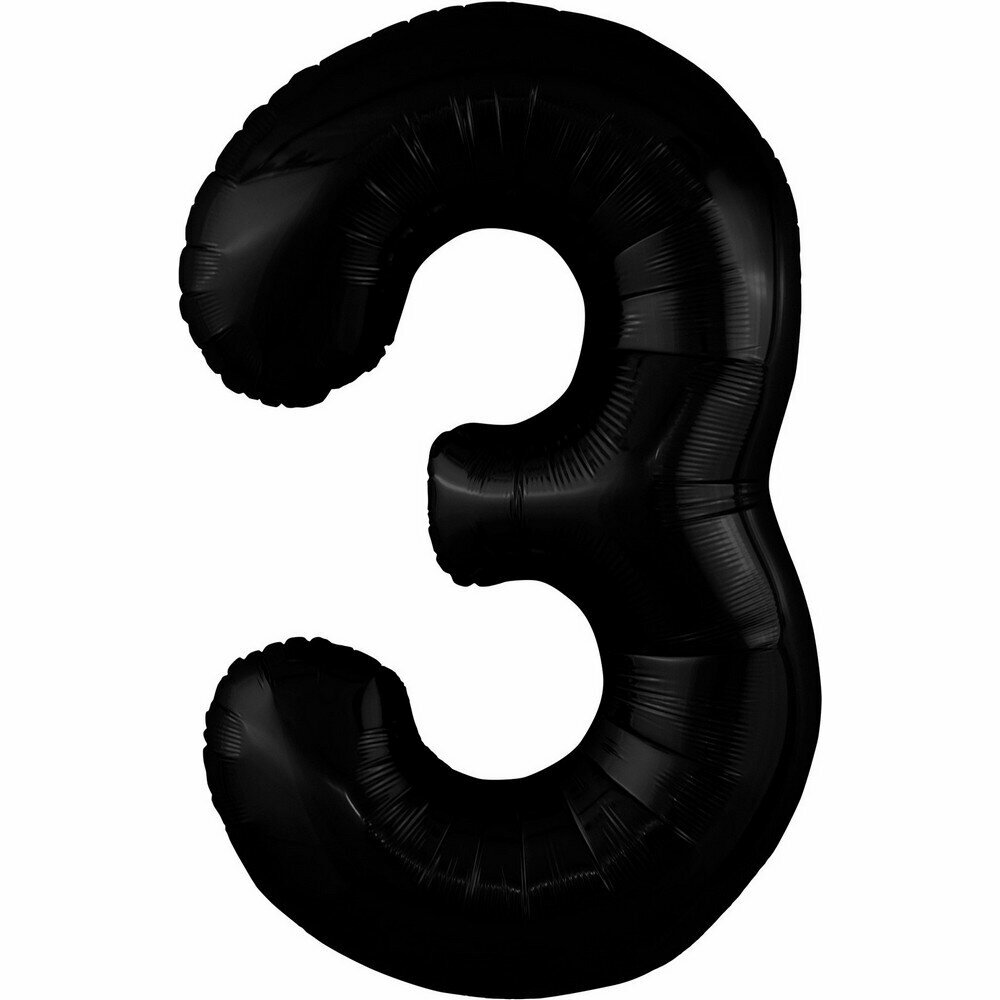 Фольгированный шар цифра три - 3 черная, 102 см (40 дюймов) с гелием