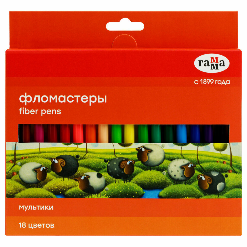 Фломастеры Гамма "Мультики", 18цв, смываемые, картон. упак, европодвес, 356541