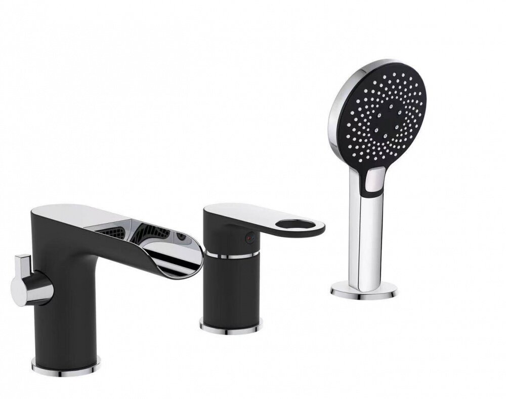 Смеситель на борт ванны из латуни с лейкой и шлангом Vieir V043533-C черный