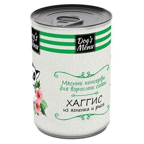 Dog's Menu Консервы для взрослых собак хаггис из ягненка и риса, 340 гр
