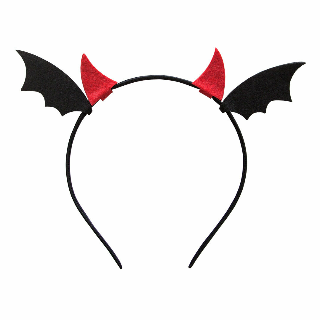 Ободок, Рожки Чертика, с крылышками, Красный/Черный, 1 шт.