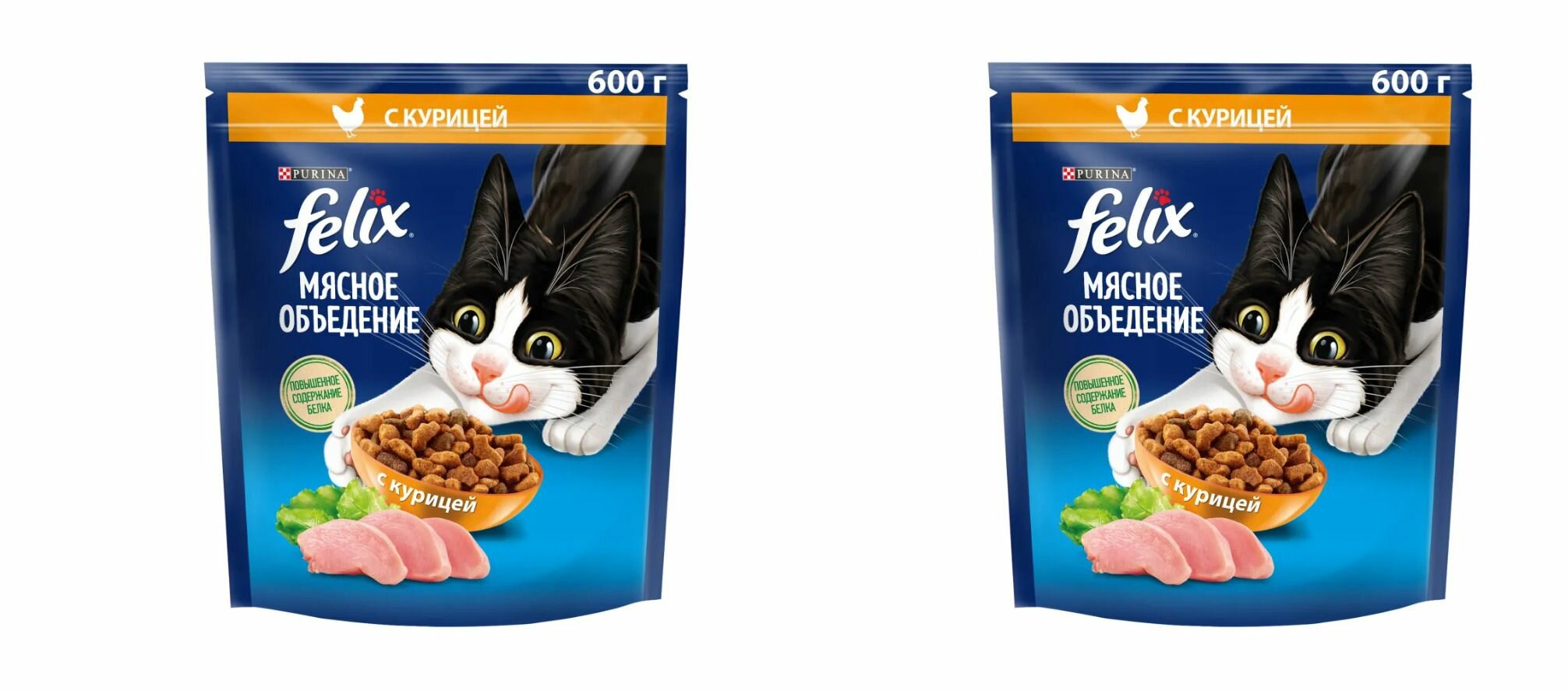 Felix сухой корм для взрослых кошек, с курицей Мясное объедение, 600 г, 2 шт