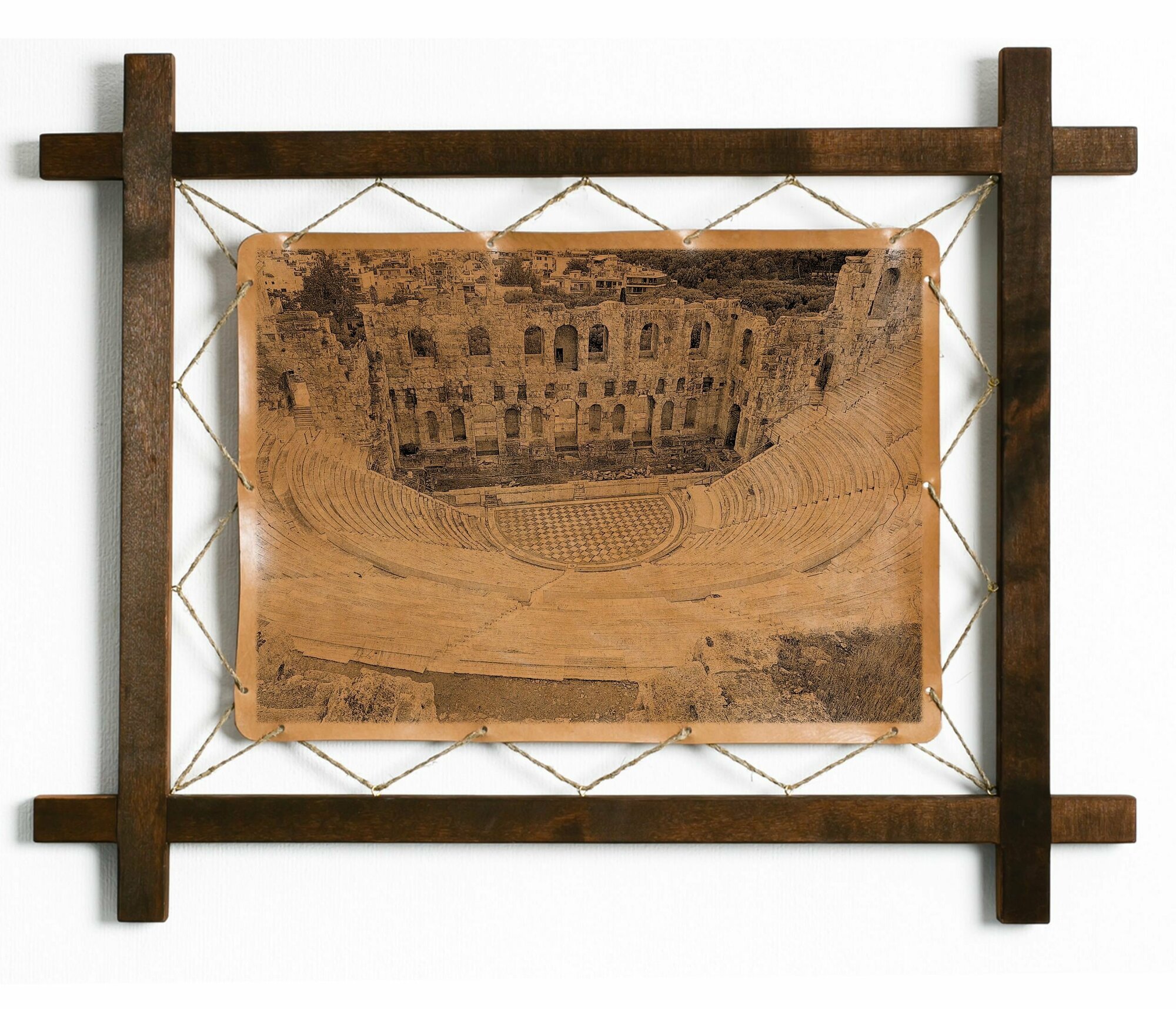 Картина интерьерная, натуральная кожа, "Театр Диониса" (Греция), в деревянной раме, BoomGift