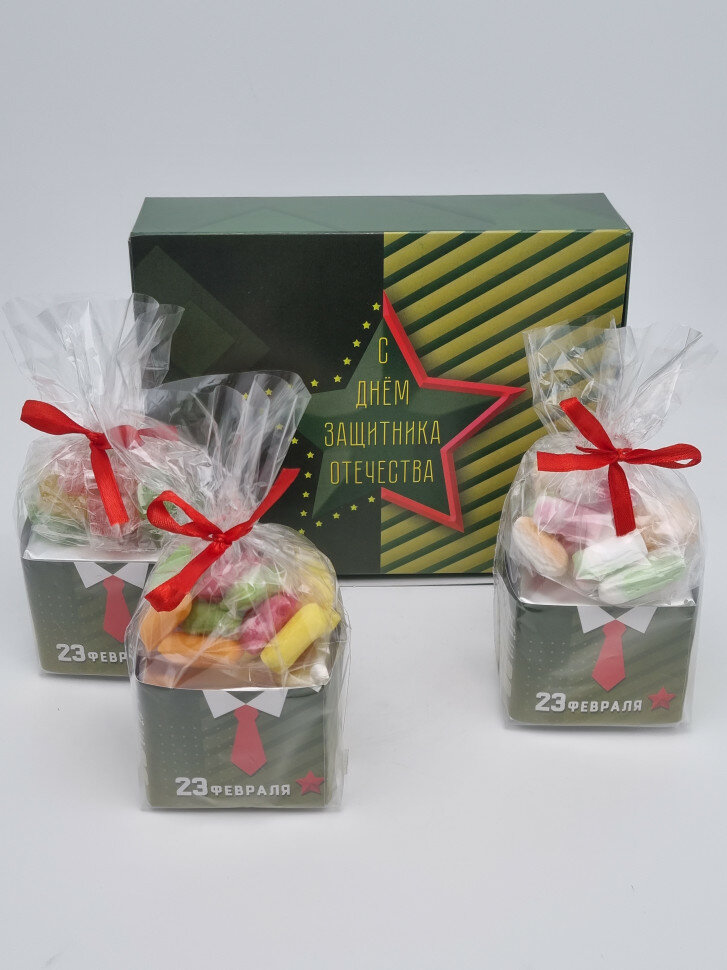 Подарочный набор с 23 февраля 3 вида чая 115гр и 3 вида сладости 300гр