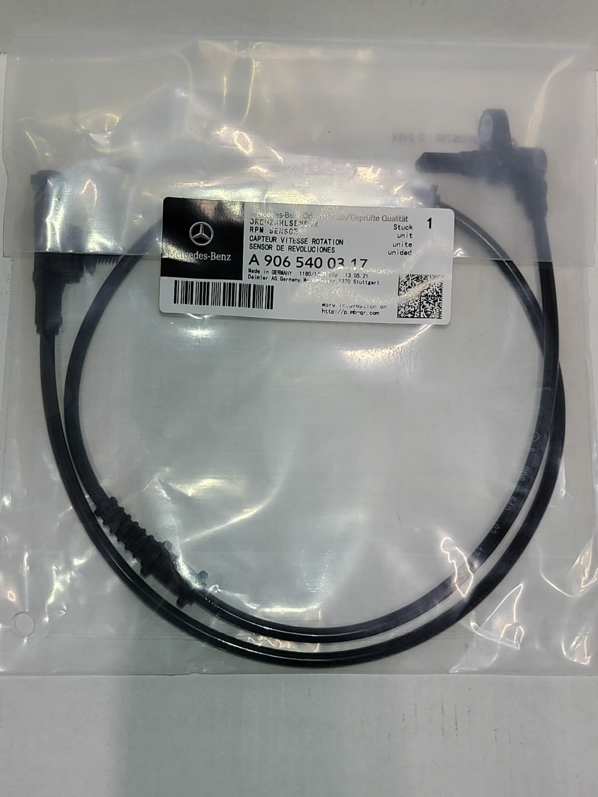 Датчик АБС Mercedes-Benz A9065400317, для Sprinter, передний, удлинитель, черный