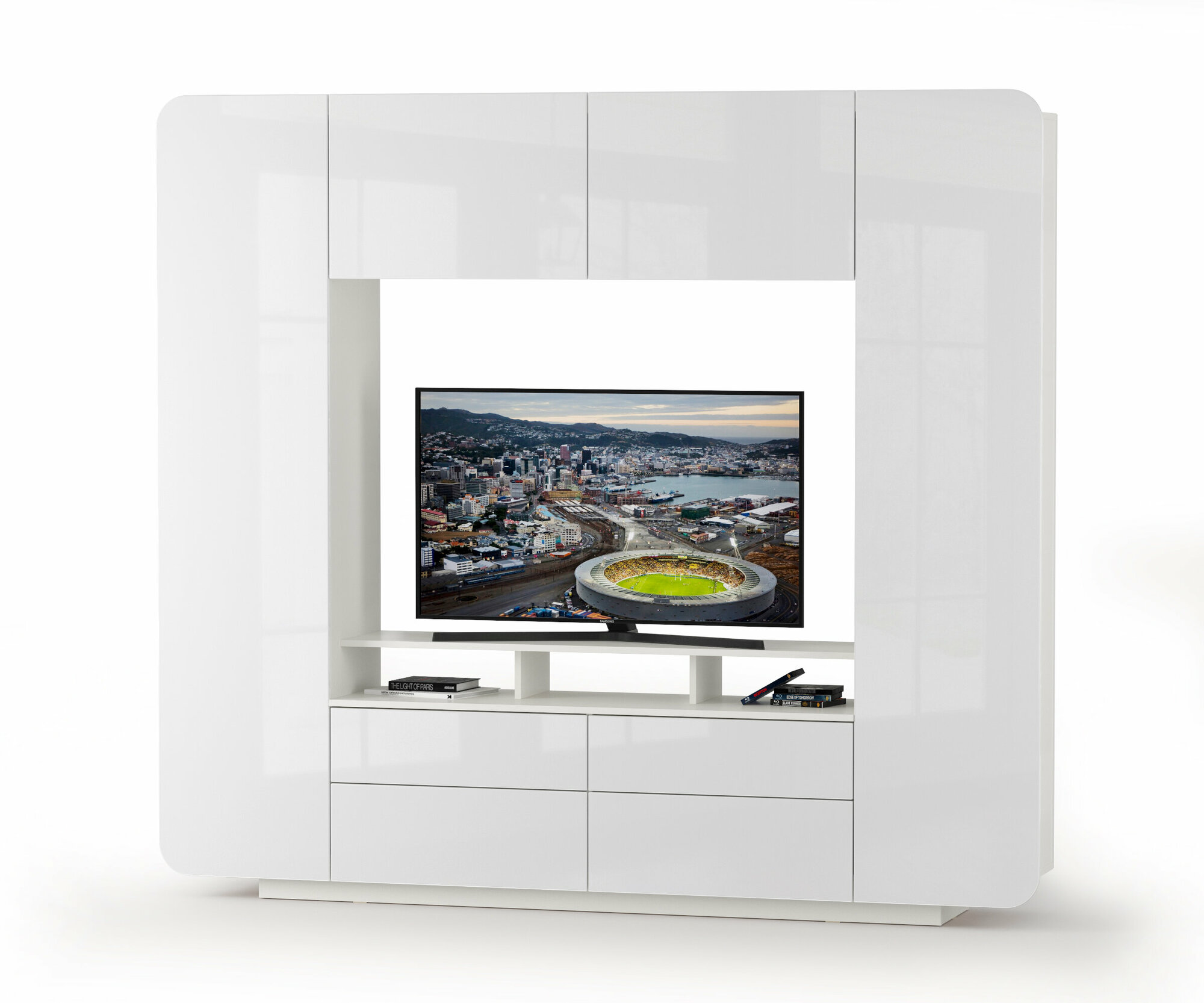 Стенка для гостиной Румба цвет белый/белый глянец