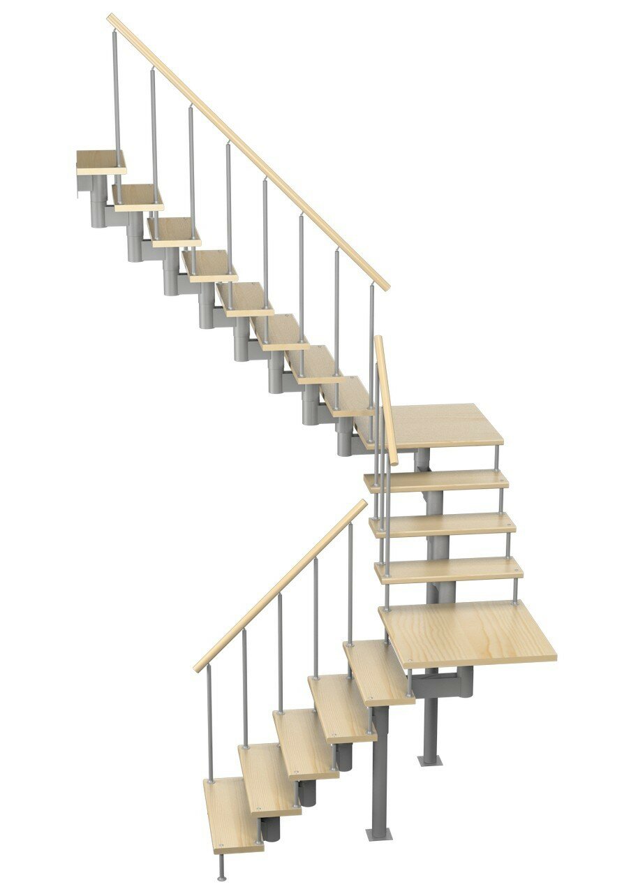 Модульная лестница Комфорт 180 3240-3420, Серый, Сосна, Нержавеющая сталь