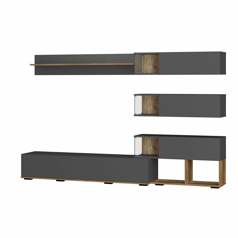 Гостиная Мебелони "Рига", ЛДСП, серая, с полками, 240х150х38 см