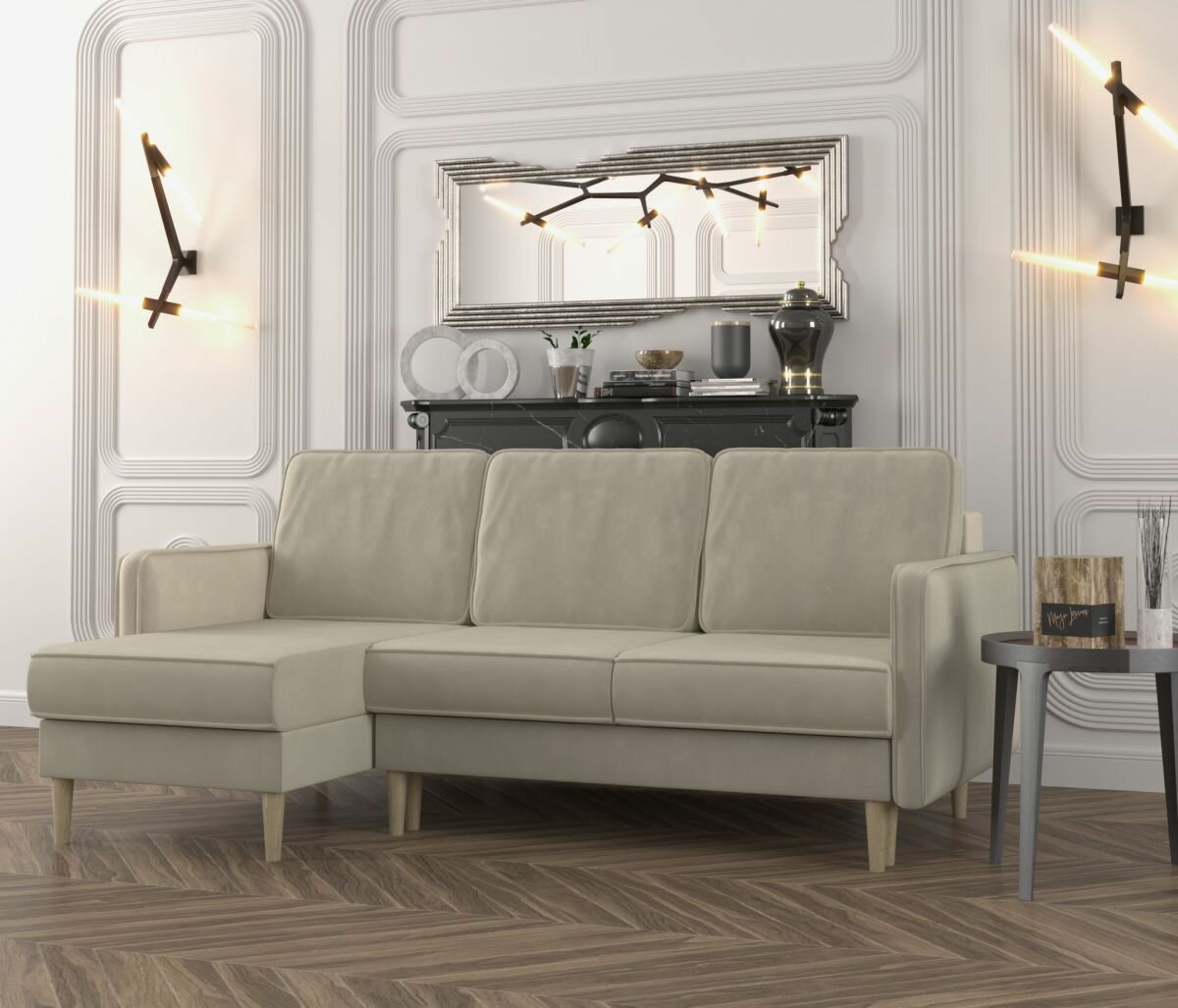 Диван угловой "DiHall" Монэ, 216х143х93 велюр, кремовый, механизм "Еврокнижка"