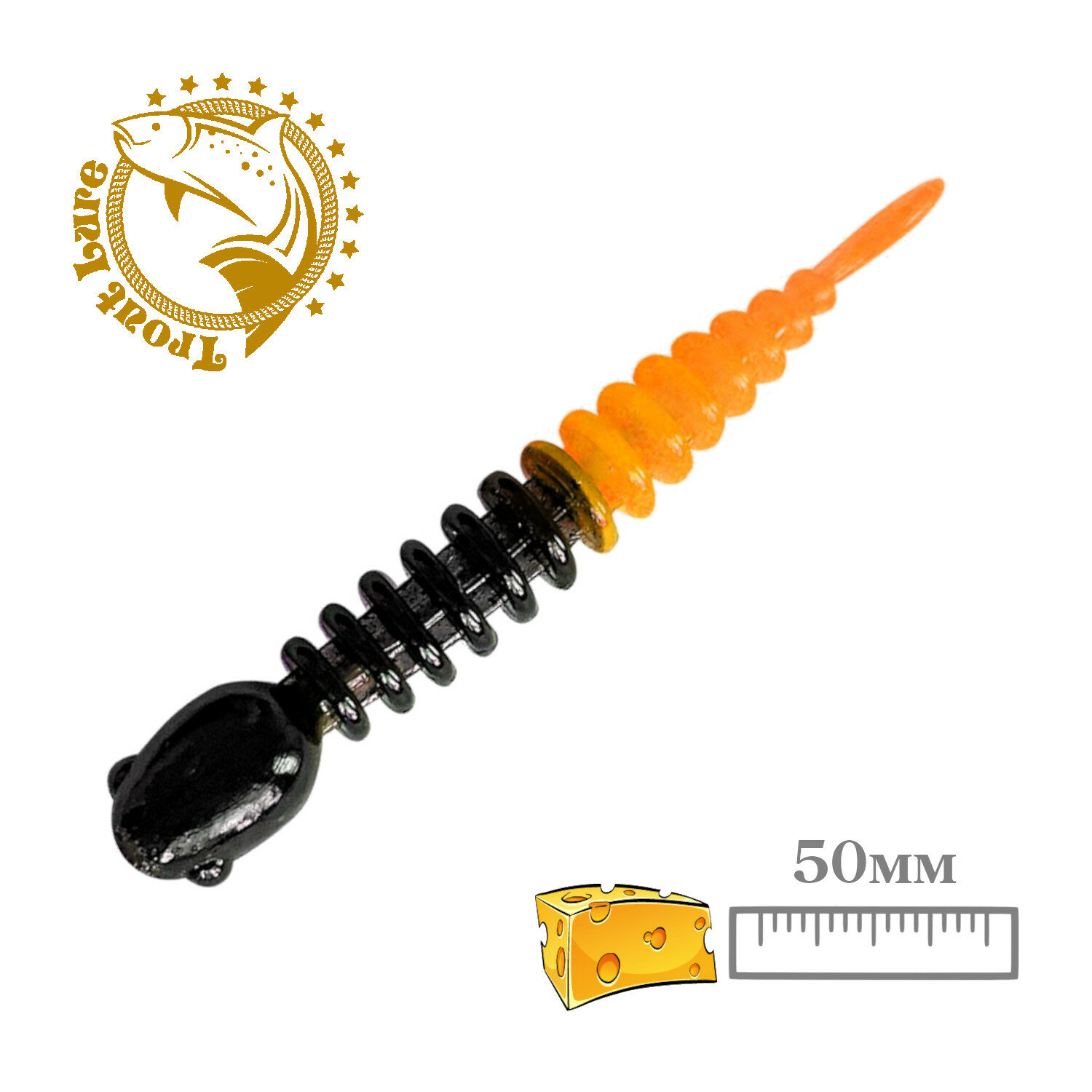 Силикон TROUT LURE (SANSAN) в банке, GOLOVASTIK 50, СЫР, COL. 21 (Black-Orange), (12шт)